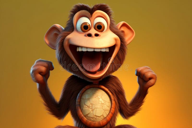 3D Cartoon Laughing Monkey Character. AI Stock Illustration ...