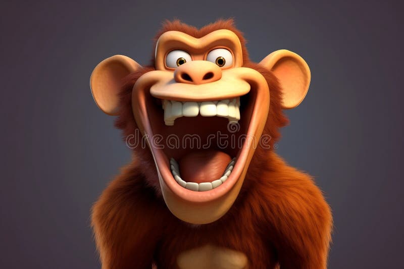 3D Cartoon Laughing Monkey Character. AI Stock Illustration ...