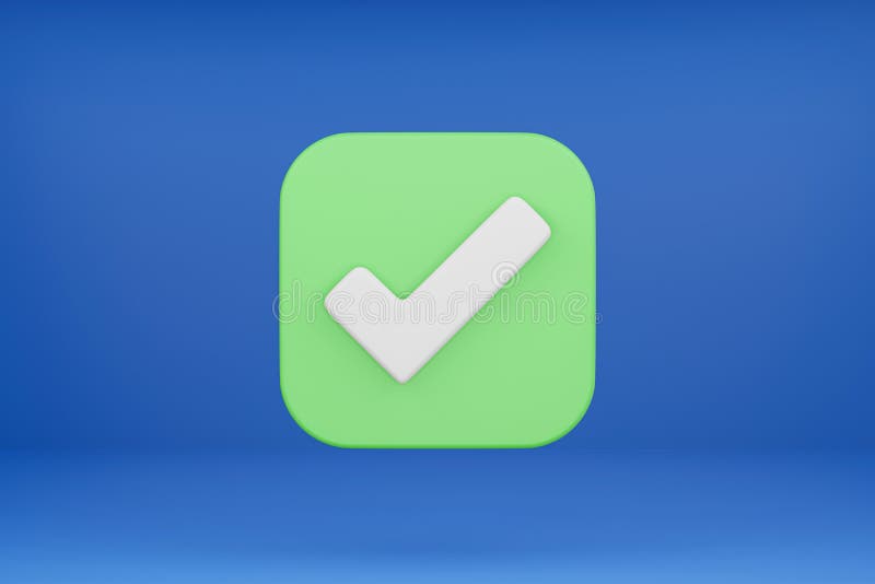 3D Cartoon Like or Correct Symbol Icon Isolate Blue Background Stock ...