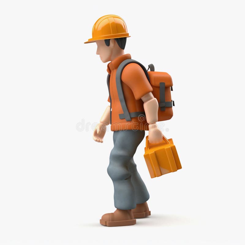 3d Cartoon, Male Worker, Side View, White Background Stock Illustration ...