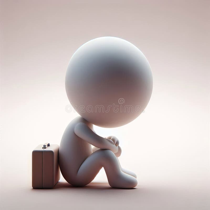 3D stickman sitting alone stock illustration. Illustration of problem ...