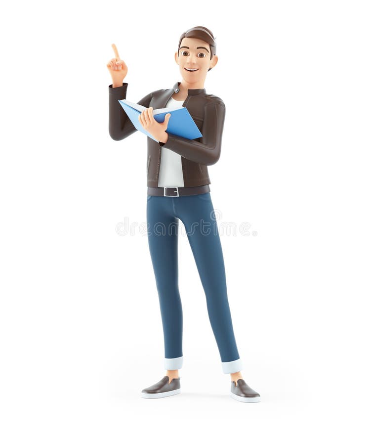 3d Cartoon Man Standing with Book Stock Illustration - Illustration of ...