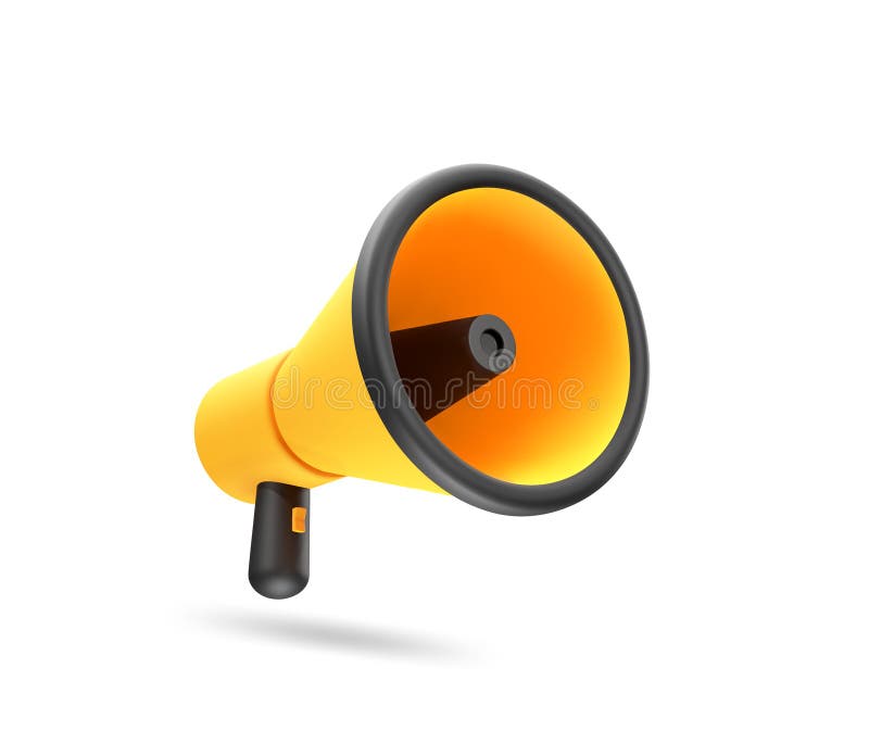 3D Cartoon Megaphone in Yellow and Black Color Isolated on White ...