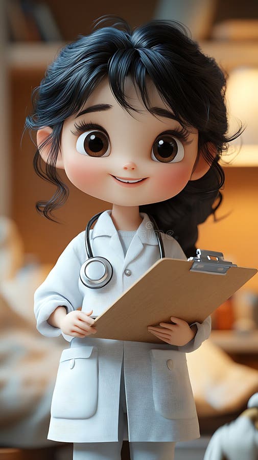 3D Cartoon Nurse with a Clipboard, Caring Smile Stock Illustration ...