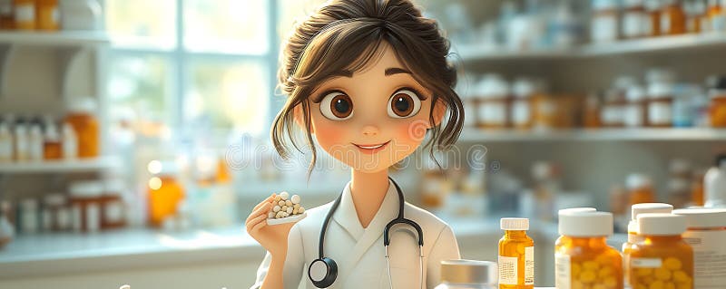 3D Cartoon Nurse Preparing Medication, Precise Stock Illustration ...
