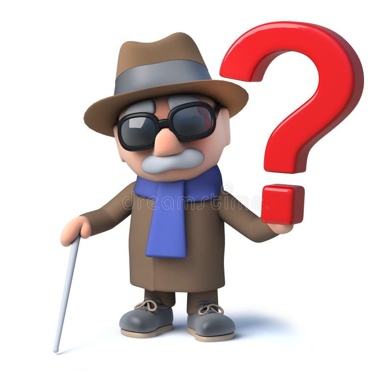3d Cartoon Old Blind Man Character Has a Question Mark Symbol Stock ...