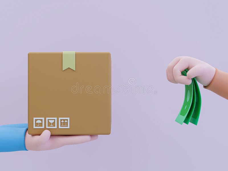 3d cartoon pay for parcel. stock illustration. Illustration of isolated ...