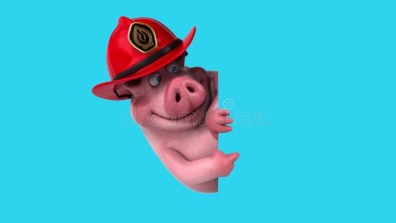 3D Cartoon Pig Firefighter (on Alpha Stock Footage - Video of helmet ...
