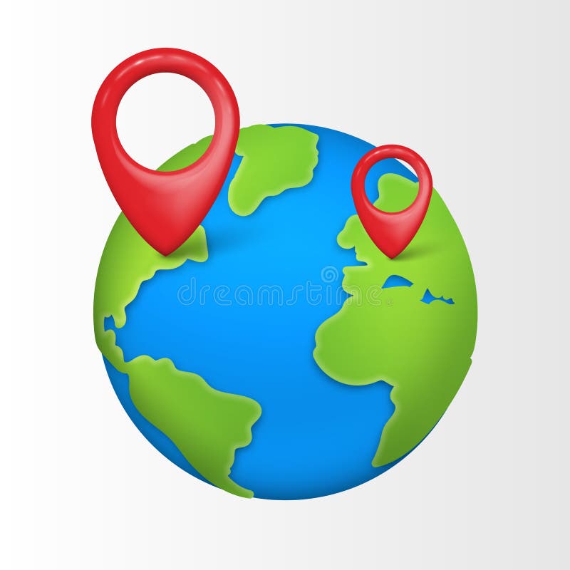 3d Cartoon Planet Earth with Red Pointers. Vector Illustration Stock ...