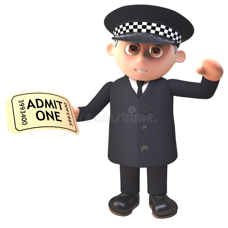 3d Cartoon Policeman in Uniform Holding an Admission Ticket, 3d ...