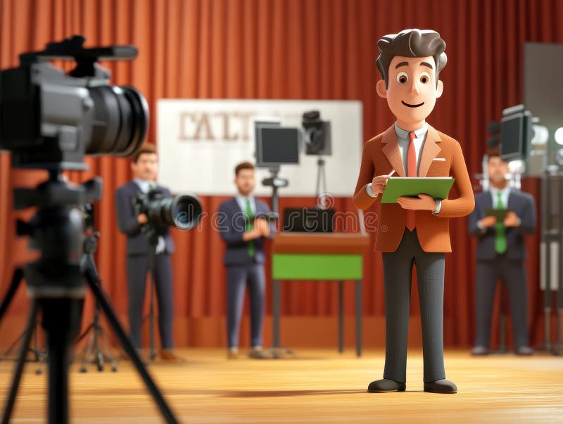 3D Cartoon Presenter stock illustration. Illustration of desk - 331826032