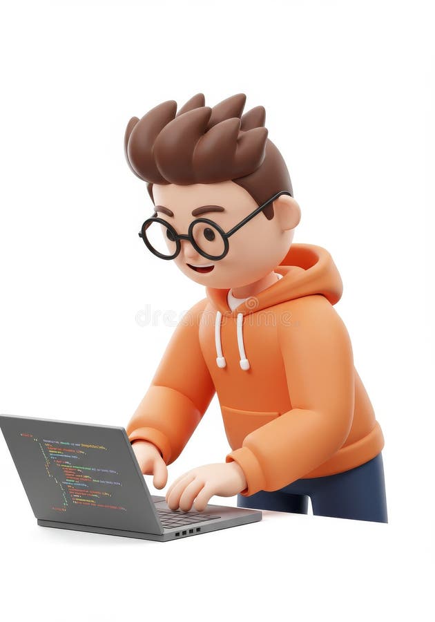 3D Cartoon Programmer Coding on Laptop a Cheerful 3D Cartoon Programmer ...