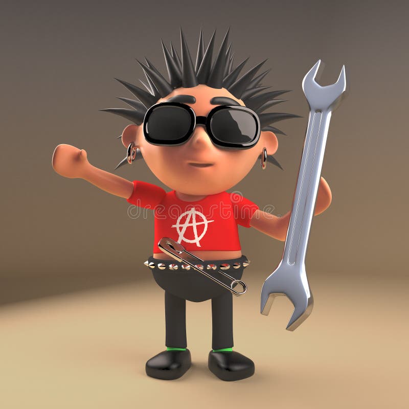 3d Cartoon Punk Rocker Character Holding a Spanner Tool, 3d ...