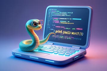 3d Cartoon Python Snake Coiled Around Laptop Keyboard Stock Illustration - Illustration of ...