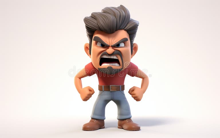 3D Cartoon Render of an Angry Man on White Background Stock ...