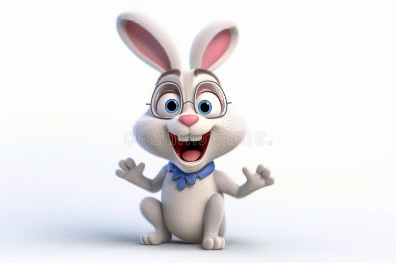 3D Cartoon Render of Smiling Rabbit with Glasses Stock Illustration ...