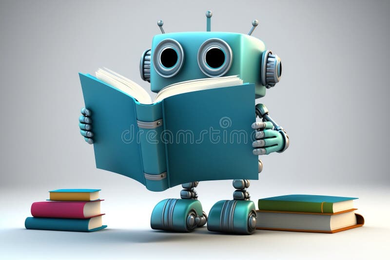 3D Cartoon Robot Reading a Book with Copy Space Banner, Generative Ai ...
