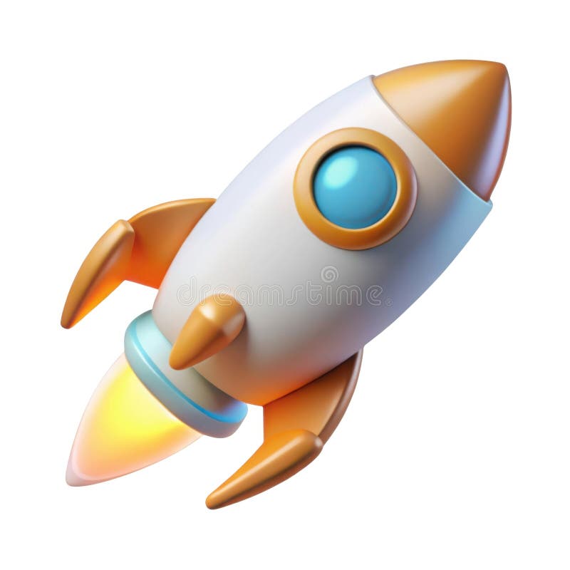 3d Cartoon Rocket Ship Launching Isolated on Transparent Background ...