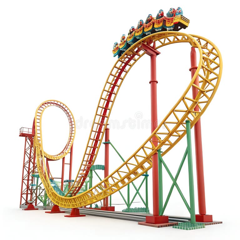 3D Cartoon Roller Coaster Isolated on White Background Stock ...