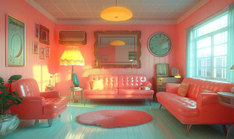 3D Cartoon Room Design 50-60s, Art Deco. Stock Photo - Image of cartoon ...