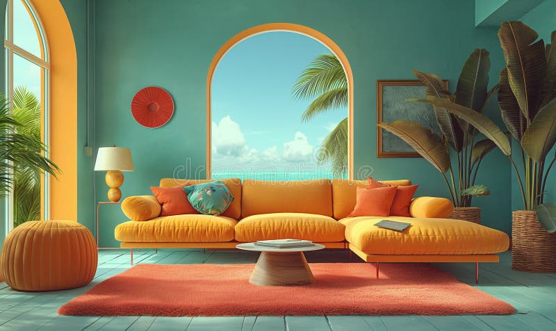 3D Cartoon Room Design 50-60s, Art Deco. Stock Image - Image of ...