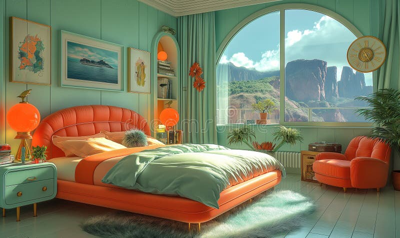 3D Cartoon Room Design 50-60s, Art Deco. Stock Photo - Image of ...