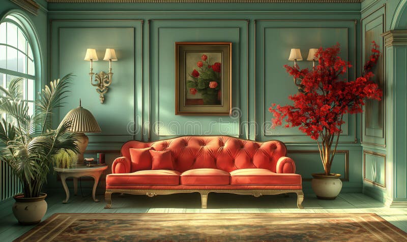 3D Cartoon Room Design 50-60s, Art Deco. Stock Photo - Image of ...