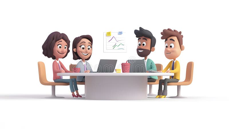 3D Cartoon Scene of a Diverse Business Team Collaborating Around a ...