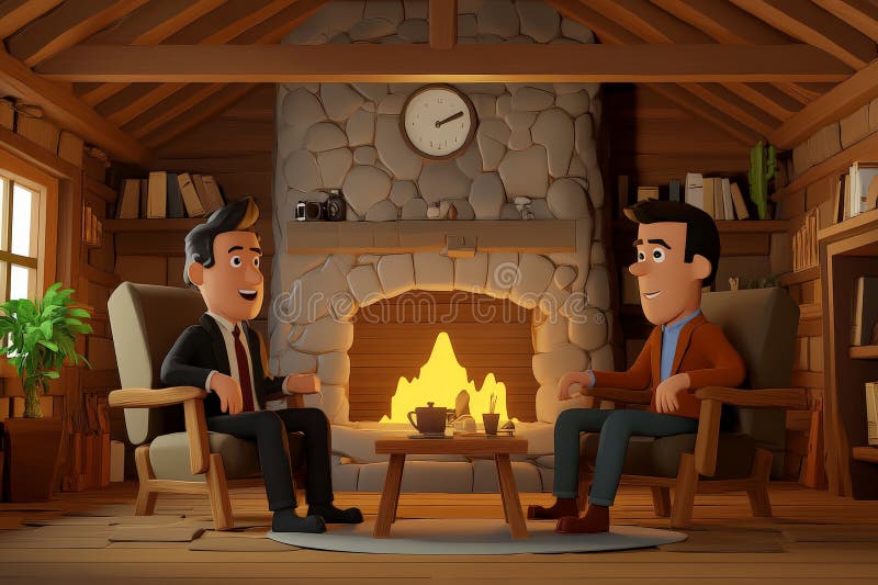 Job Interview in Cozy Cabin Stock Illustration - Illustration of ...
