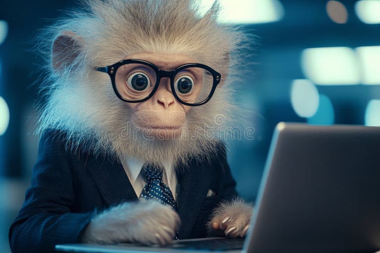 In this 3D Cartoon Scene, a Monkey is Shown Working on a Laptop Stock ...