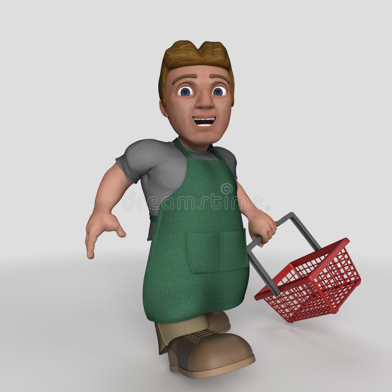 3D Cartoon Shop Keeper Character Stock Illustration - Illustration of ...