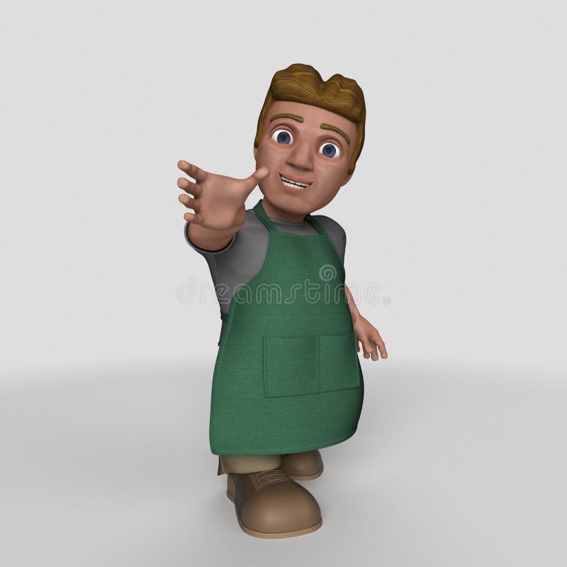 3D Cartoon Shop Keeper Character Stock Illustration - Illustration of ...