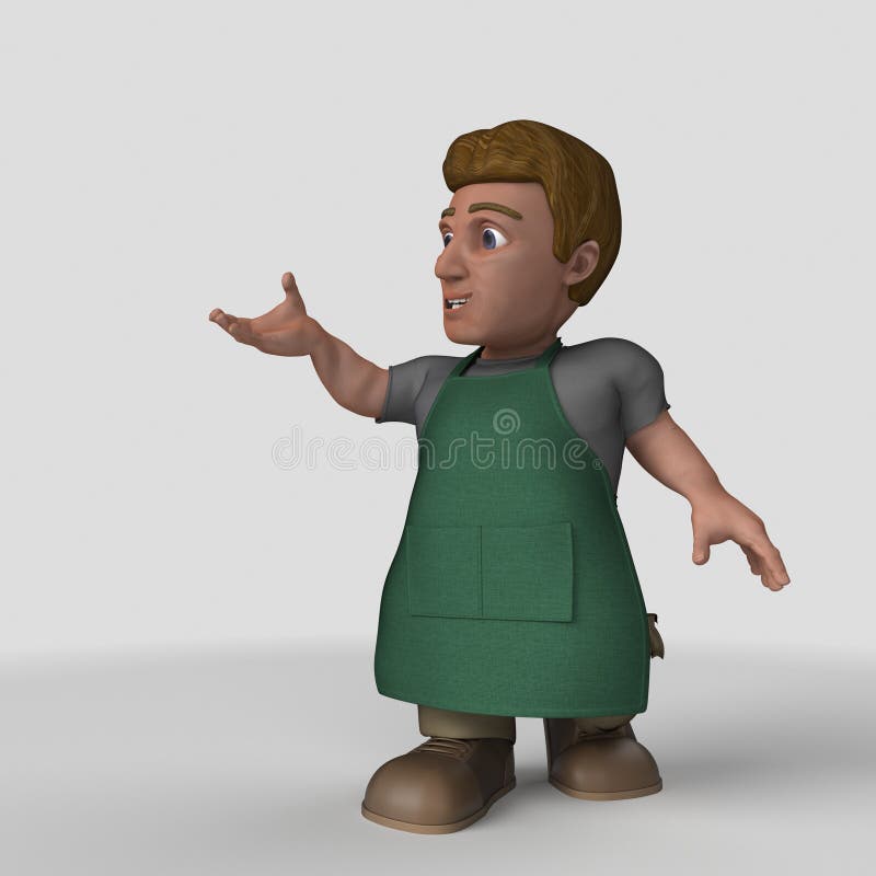 3D Cartoon Shop Keeper Character Stock Illustration - Illustration of ...
