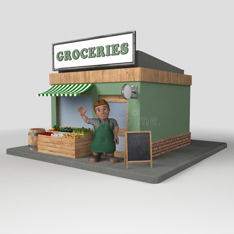 3D Cartoon Shop Keeper Character Stock Illustration - Illustration of ...