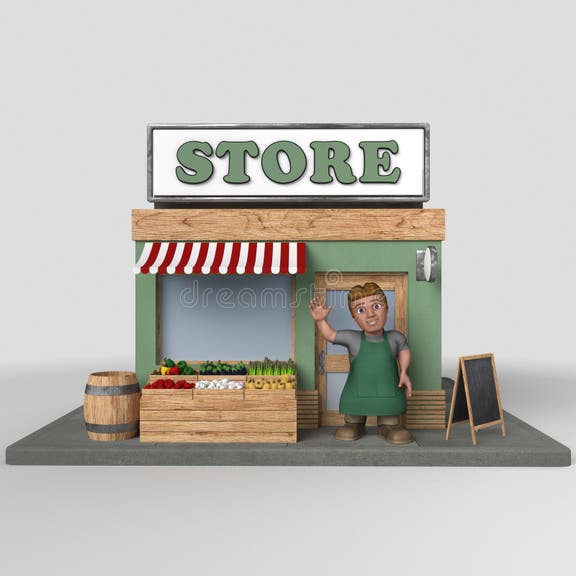 3D Cartoon Shop Keeper Character Stock Illustration - Illustration of ...