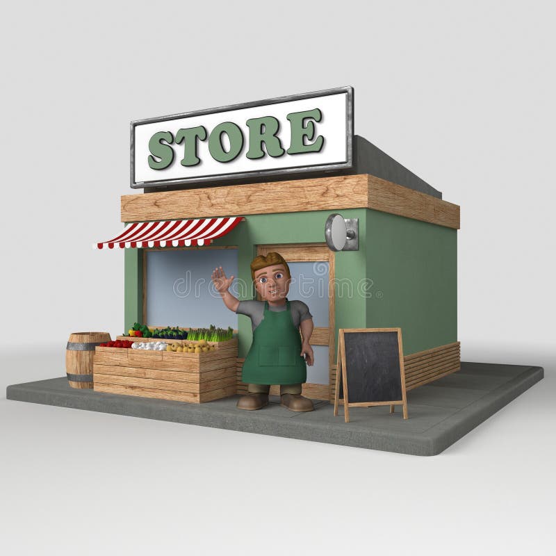 3D Cartoon Shop Keeper Character Stock Illustration - Illustration of ...