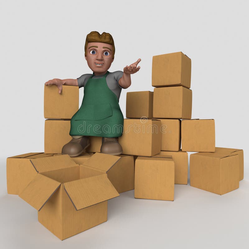 3D Cartoon Shop Keeper Character Stock Illustration - Illustration of ...