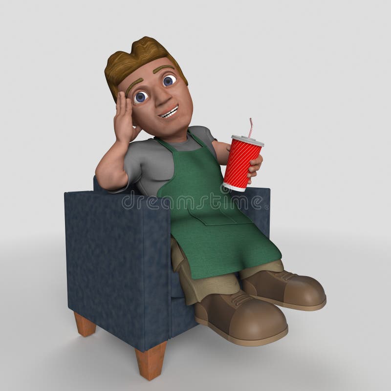 3D Cartoon Shop Keeper Character Stock Illustration - Illustration of ...