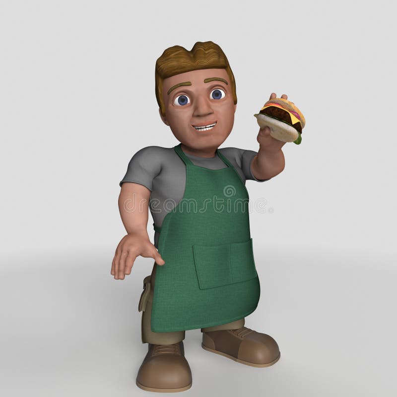 3D Cartoon Shop Keeper Character Stock Illustration - Illustration of ...