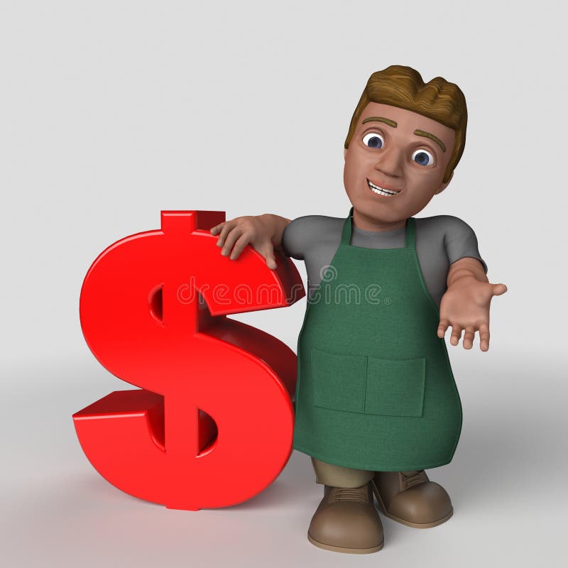 3D Cartoon Shop Keeper Character Stock Illustration - Illustration of ...