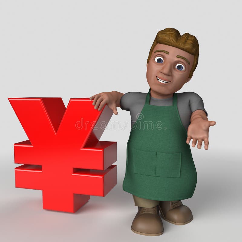 3D Cartoon Shop Keeper Character Stock Illustration - Illustration of ...