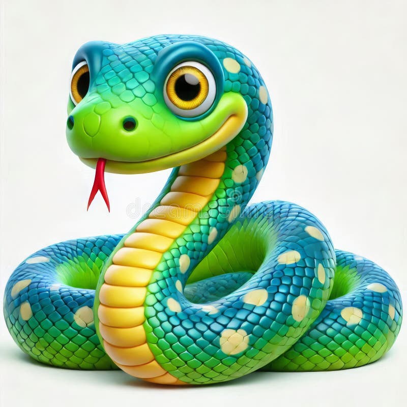 3D Cartoon Snake with Vibrant Scales and a Friendly Expression on a ...