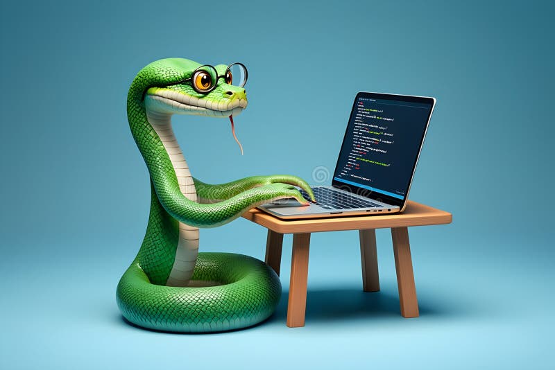 3d Cartoon Snake Wearing Glasses and Coding on Laptop Stock ...