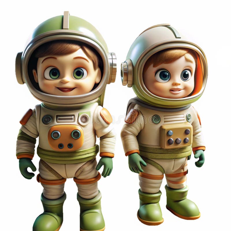 3D Cartoon Space Explorers Isolated on White Background Stock ...