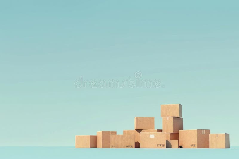 3D Cartoon Stack of Empty Boxes Against Minimalist Blue Background ...