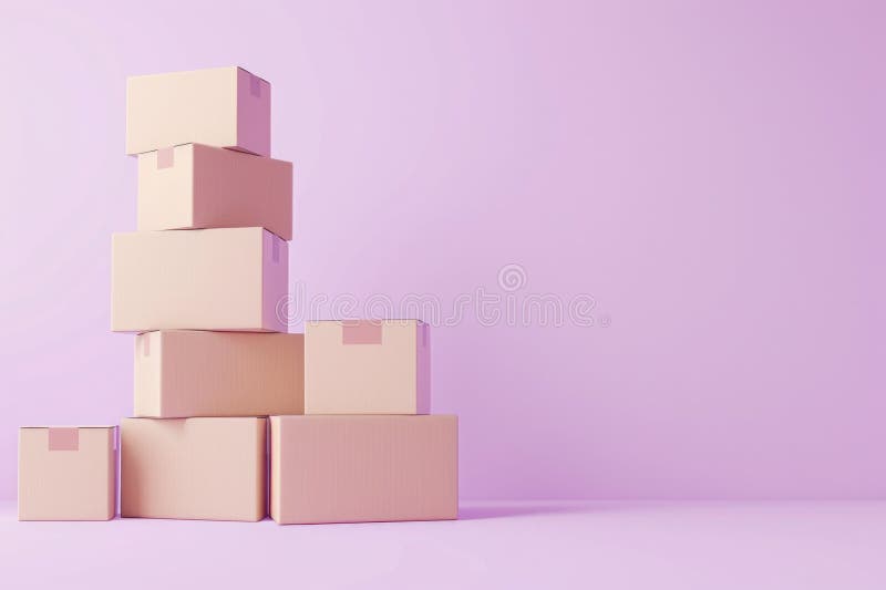 3D Cartoon Stack of Empty Boxes on Pastel Pink Background - Design for ...