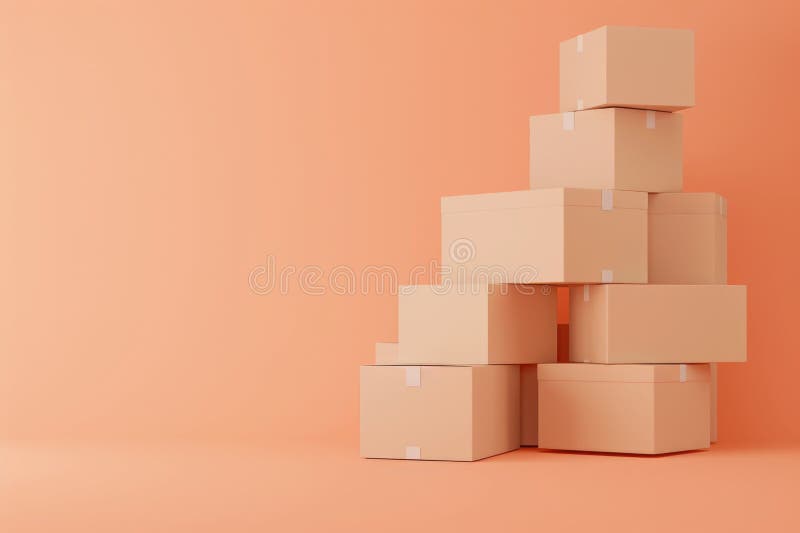 3D Cartoon Stack of Empty Boxes on Peach Background - Ideal for Design ...