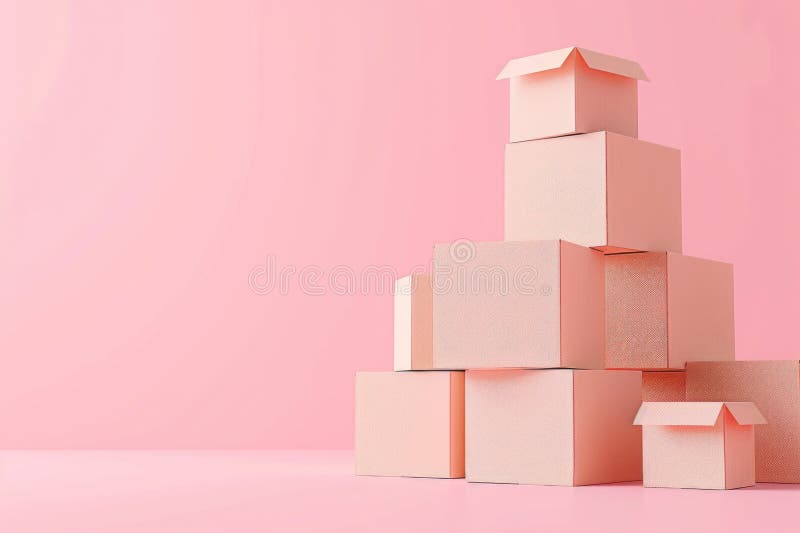 3D Cartoon Stack of Empty Boxes on Pink Background - Design for Print ...