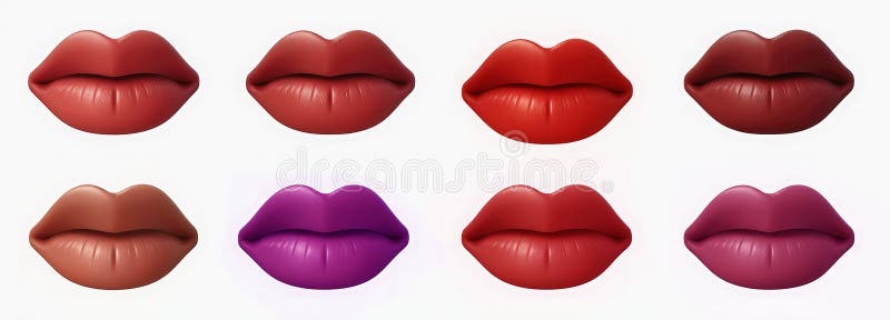 3D Cartoon Style. Beautiful Lips in Various Colourful Stock ...