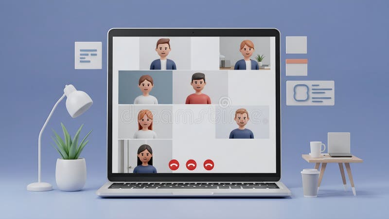 3D Cartoon-style Characters in a Video Call Scene. Stock Photo - Image ...